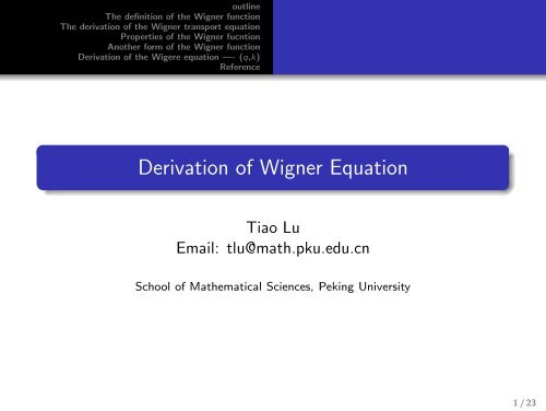 Derivation of Wigner Equation