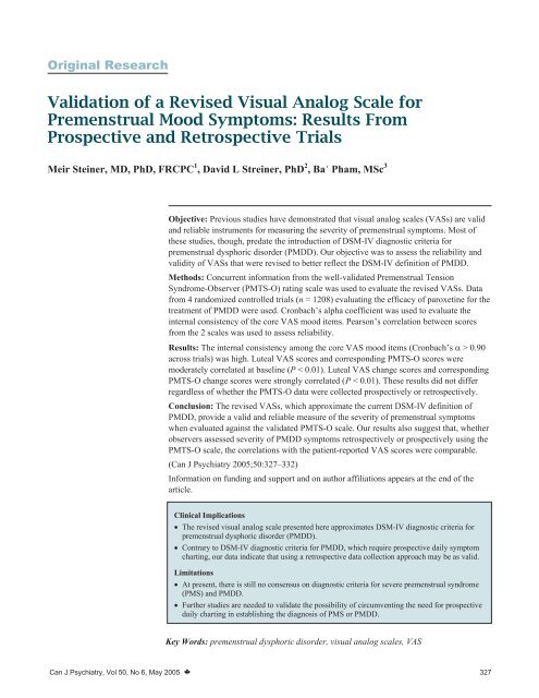 Validation of a Revised Visual Analog Scale for Premenstrual Mood ...