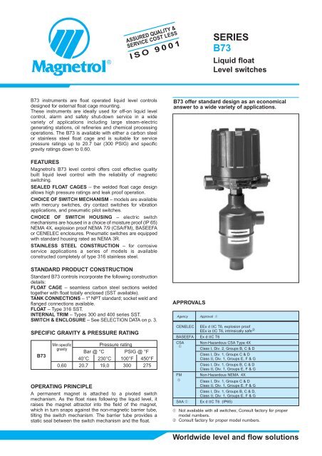 B73 float level switch be46-119 - literature - Magnetrol International