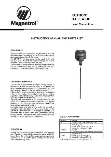Kotron 82CE Instruction Manual BE50-613 - Magnetrol International