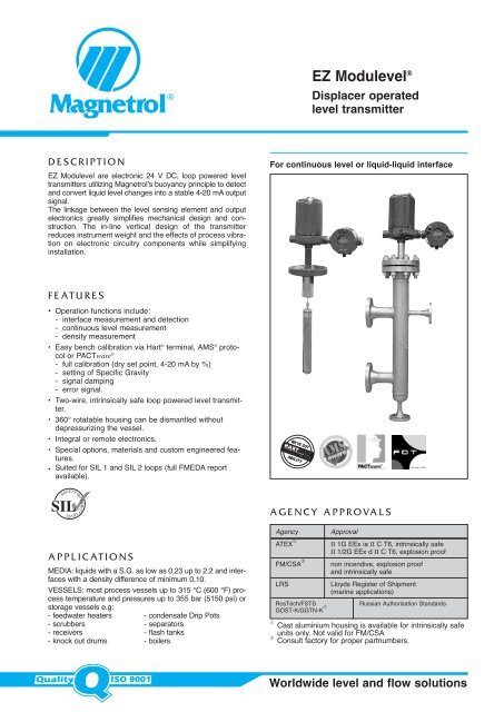 EZ Modulevel Displacer Transmitter Sales Literature BE48-106