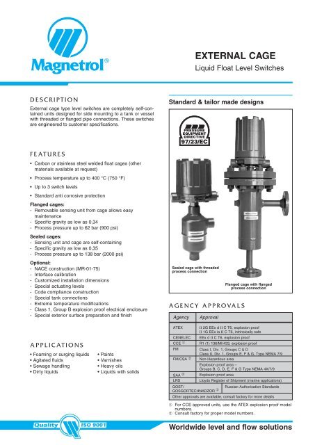 External Cage Level Switches Sales Literature BE46-116