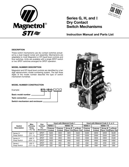 Series G, H, and I Dry Contact Switch Mechanisms - Magnetrol ...