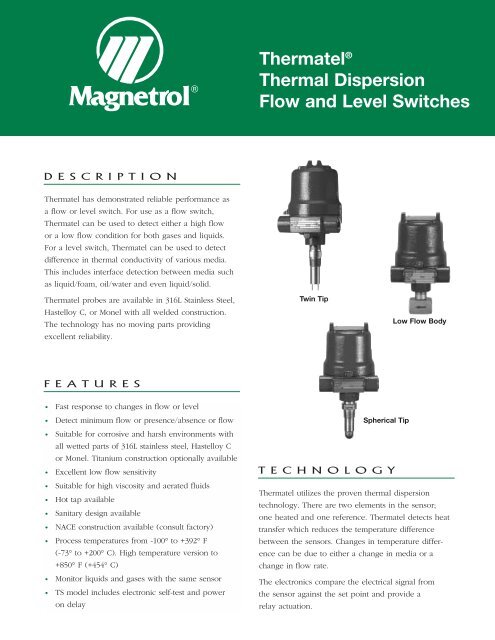 Thermatel® Thermal Dispersion Flow and Level Switches