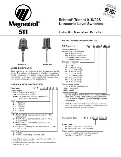 Echotel Trident 91S/92S Ultrasonic Level Switches - Magnetrol ...