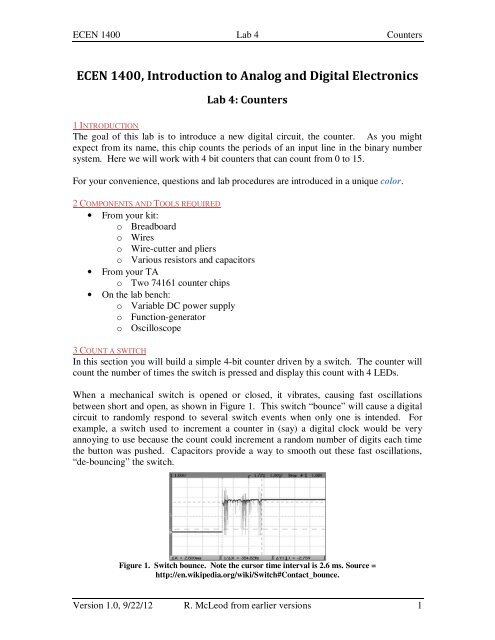 ECEN 1400, Introduction to Analog and Digital Electronics - ECEE