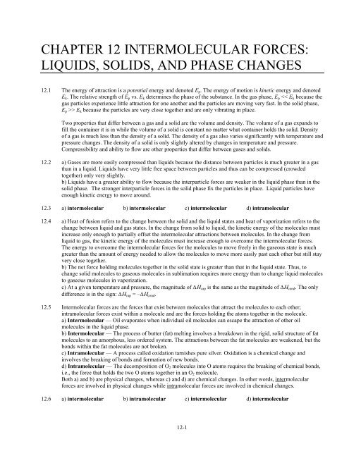 CHAPTER 12 INTERMOLECULAR FORCES: LIQUIDS, SOLIDS ...