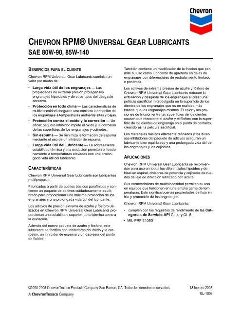 chevron rpm® universal gear lubricants - Bozzi Combustibles.com