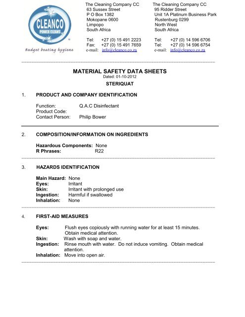 Download Datasheet - Cleaning materials, hygiene products ...