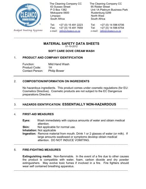 Download Datasheet - Cleaning materials, hygiene products ...