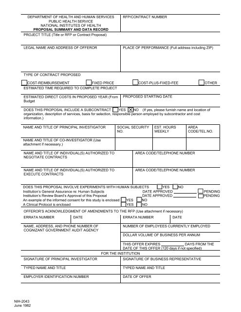 Form NIH-2043 - National Institutes of Health