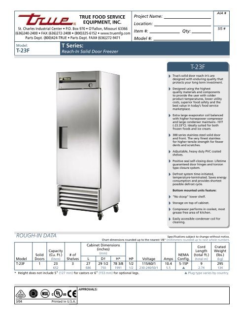 ROUGH-IN DATA T-23F T Series: