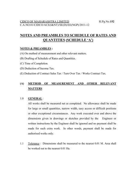 notes and preambles to schedule of rates and quantities (schedule 'a')