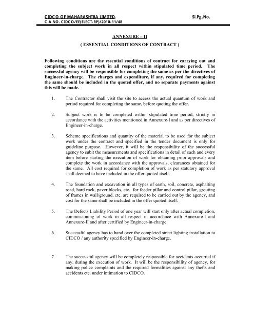 ANNEXURE – II ( ESSENTIAL CONDITIONS OF CONTRACT ...