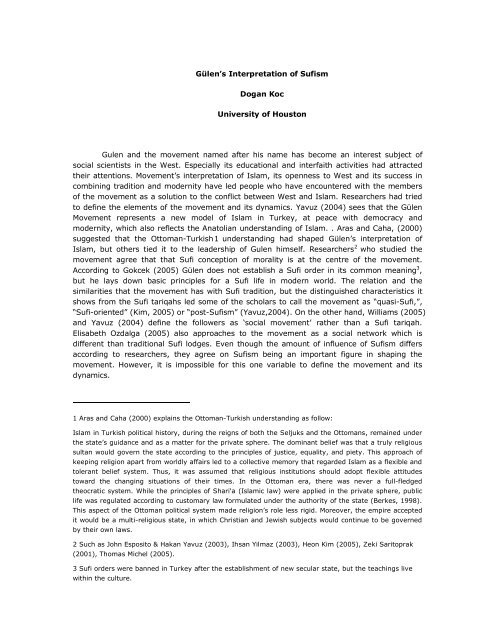 Gülen's Interpretation of Sufism - The Gulen Movement