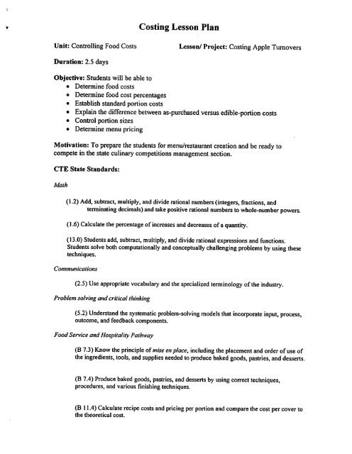 Costing Lesson Plan - CTEoc