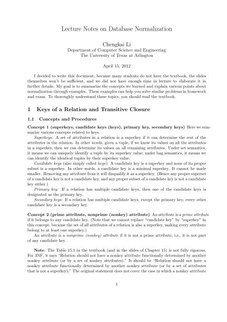 Lecture Notes On Database Normalization Crystal The University