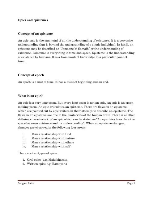Epics and epistemes Concept of an episteme ... - DAIICT Intranet