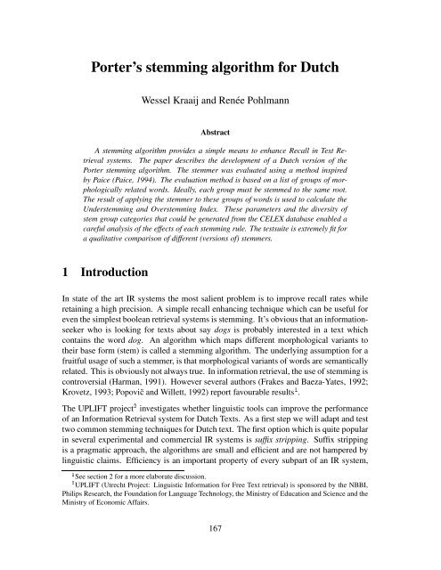Porter's stemming algorithm for Dutch