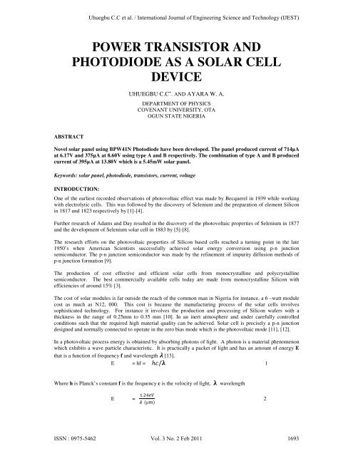 power transistor and photodiode as a solar cell device - Covenant ...