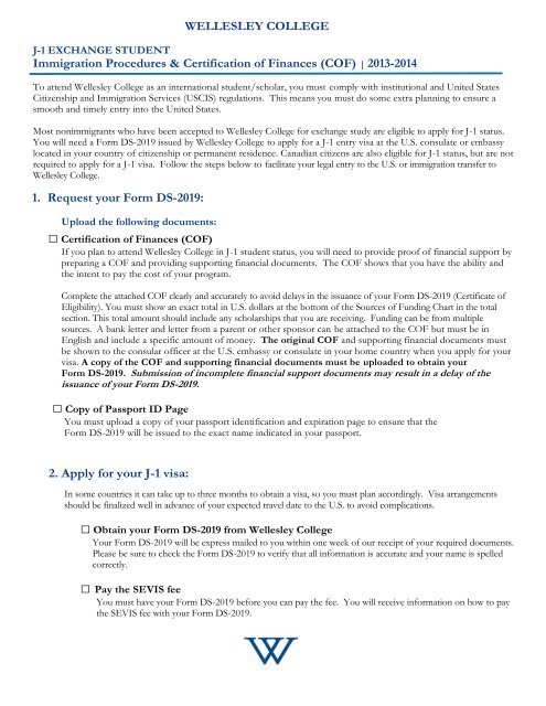 Certification of Finances (COF) - Wellesley College