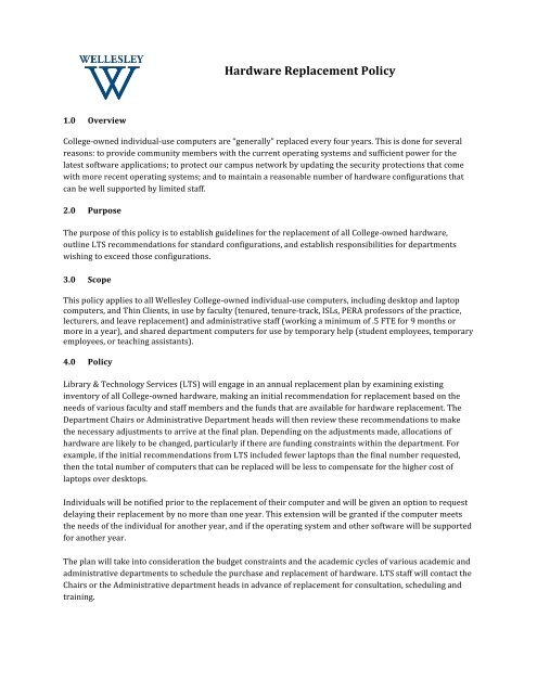 Hardware Replacement Policy - Wellesley College