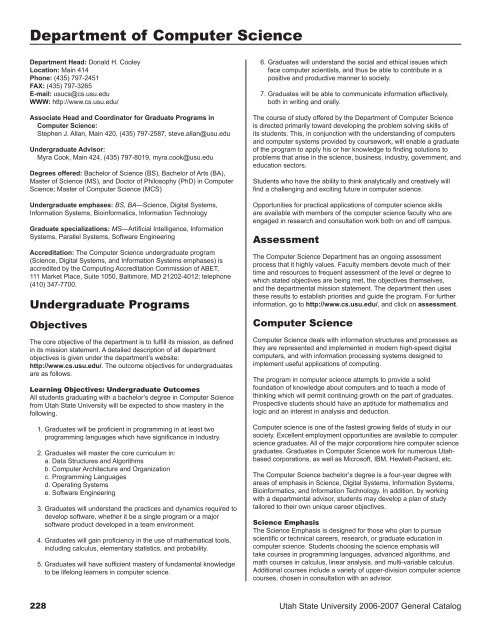 Department of Computer Science - Utah State University