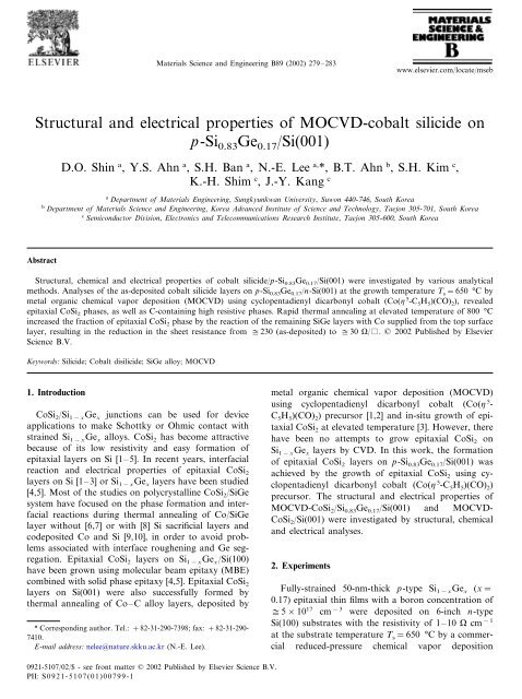 Structural and electrical properties of MOCVD-cobalt silicide on p ...
