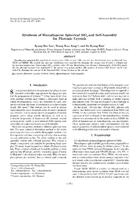 Synthesis of Monodisperse Spherical SiO2 and Self-Assembly for ...