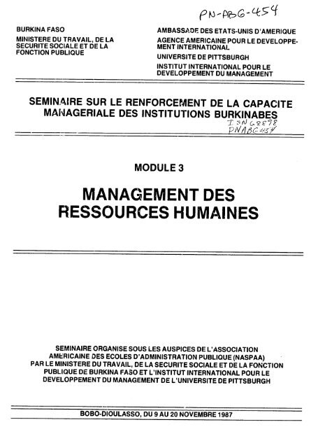 MANAGEMENT DES RESSOURCES HUMAINES