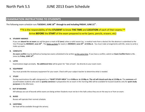 FINAL June 2013 EXAM Schedule - North Park Secondary School