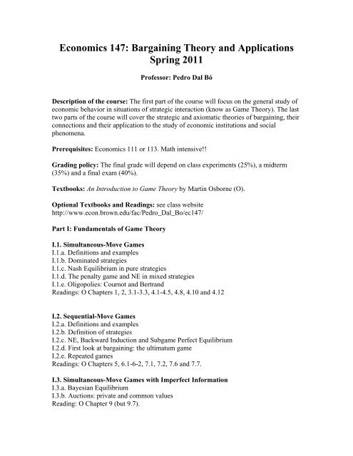 ECON 1470 Bargaining Theory and Applications
