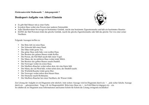 Denksport-Aufgabe von Albert Einstein