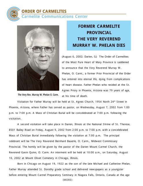 ORDER OF CARMELITES Carmelite Communications ... - Carmelnet