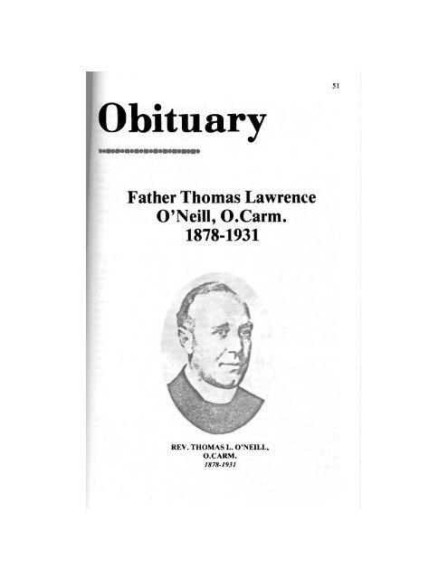 Obituary Father Thomas Lawrence O'Neill, O.Carm ... - Carmelnet