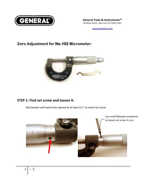 Zero Adjustment for No.102 Micrometer - General Tools And ...