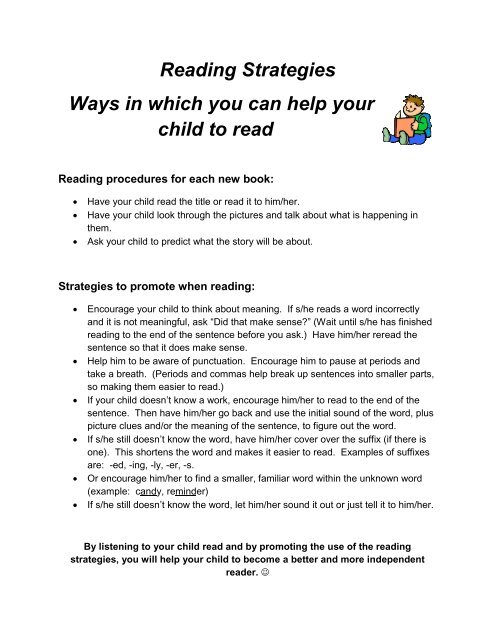 Reading Strategies Ways in which you can help your child to read