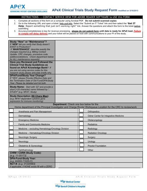 APeX Clinical Research Study ZZ Request Form