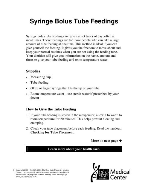 Syringe Bolus Tube Feedings - Patient Education Home