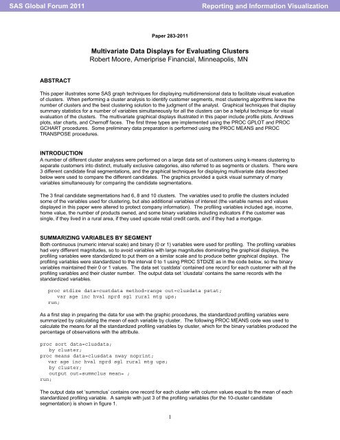 283-2011: Multivariate Data Displays for Evaluating Clusters - SAS