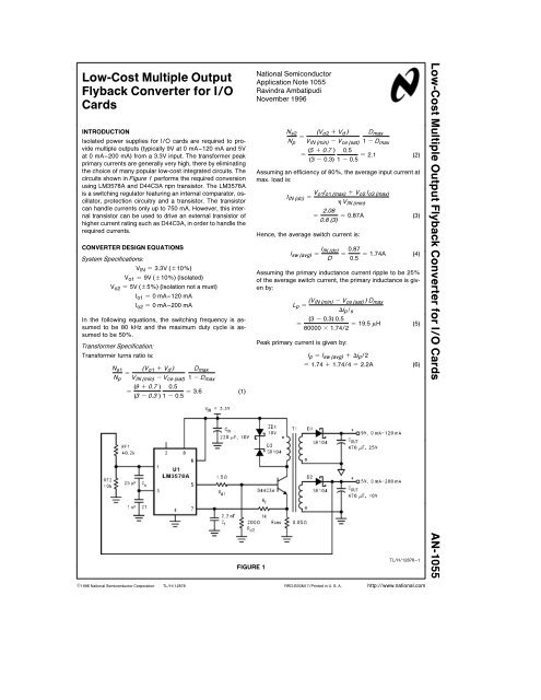 AN-1055 Low-Cost Multiple Output Flyback Converter for ... - Bitsavers
