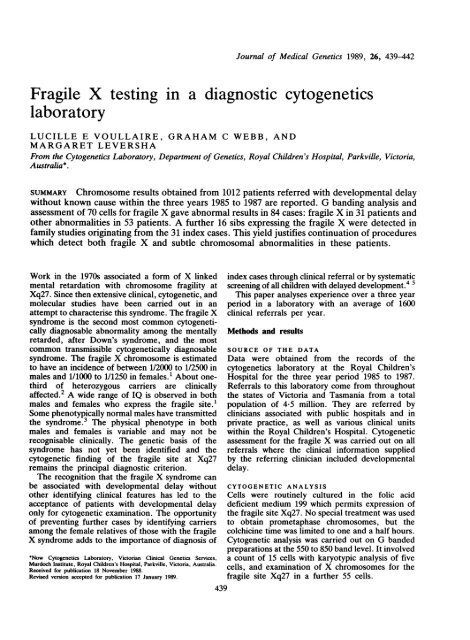 Fragile X testing in a diagnostic cytogenetics laboratory - Journal of ...