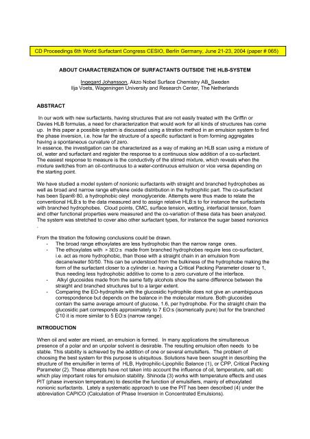 about characterization of surfactants outside the hlb-system