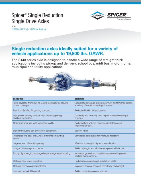 Spicer Single Reduction Single Drive Axles - S140