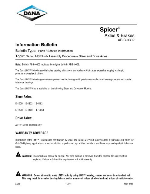 Dana LMS™ Hub Assembly Procedure – Steer and Drive ... - Spicer