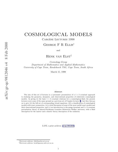 COSMOLOGICAL MODELS - LUTh