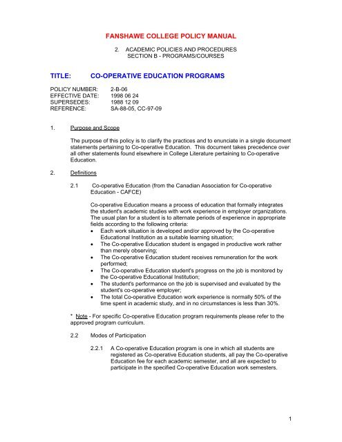 Co-operative Education program - Fanshawe College