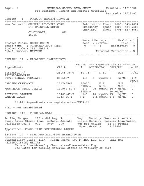 Page: 1 MATERIAL SAFETY DATA SHEET ... - General Polymers