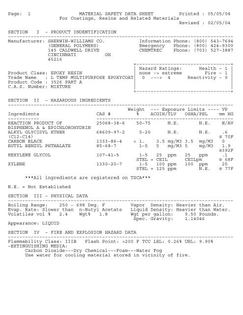 Page: 1 MATERIAL SAFETY DATA SHEET ... - General Polymers