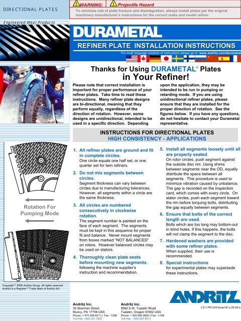 refiner plate installation instructions